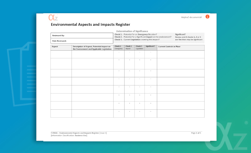 Environmental Aspects Register