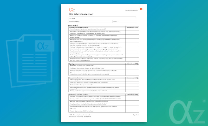 Site Safety Inspection Sheet