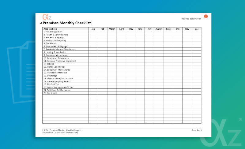 Premises Monthly Checklist