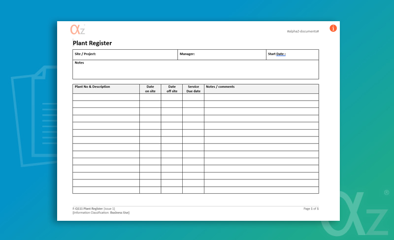 F-Q111 Plant Register